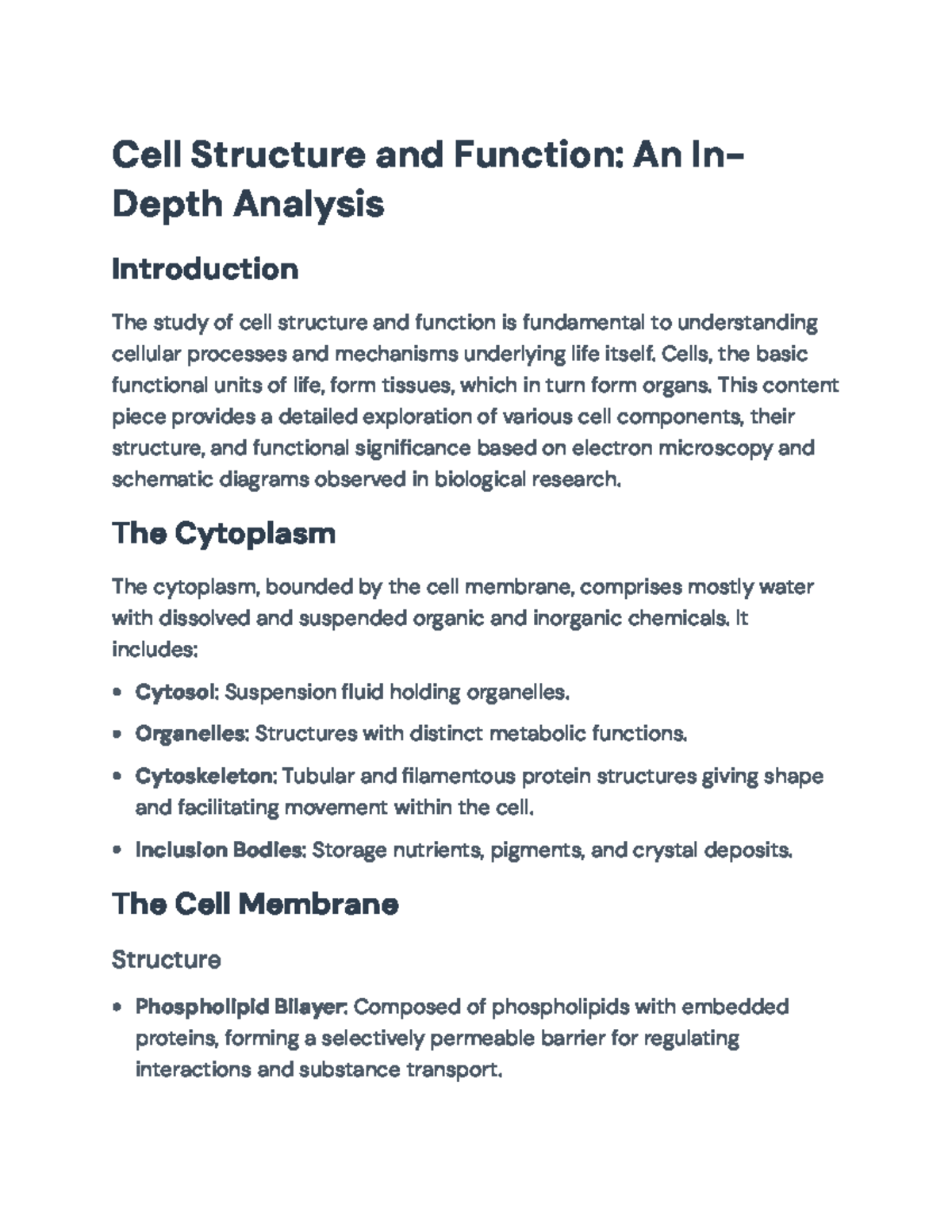 Cell Structure and Function: A Comprehensive Overview for Biology 101 ...