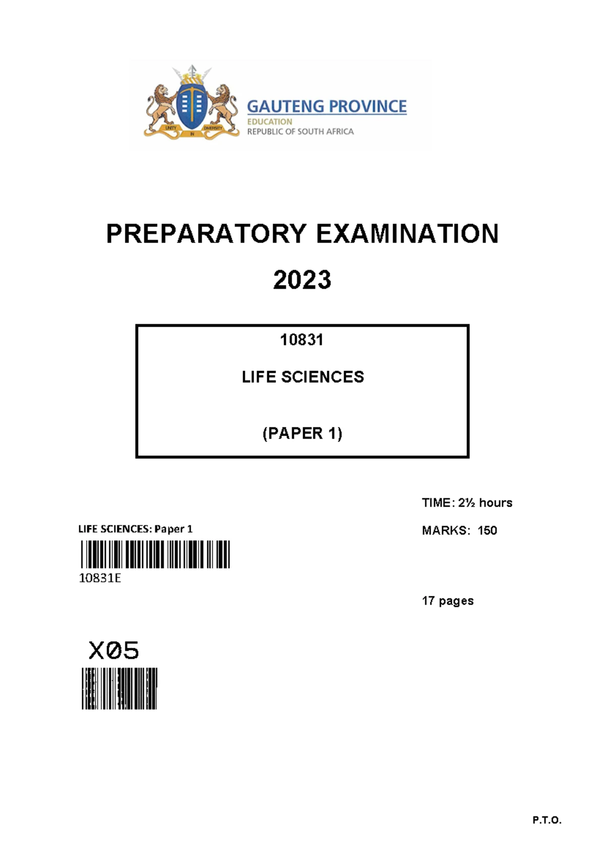 KZN Life Sciences Grade 12 Sept 2023 Paper 1 & Memo Summary - Studocu