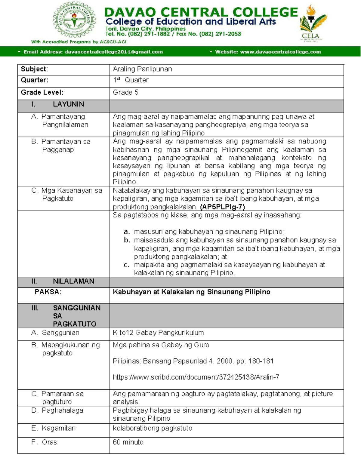 Lesson Plan G5 Final: Kabuhayan at Kalakalan ng Sinaunang Pilipino ...