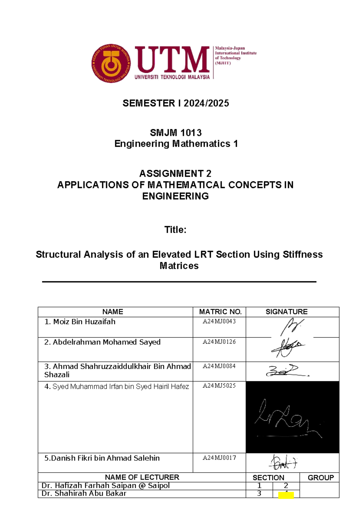 SMJM1013 20242025-1 Assignment 2 - SEMESTER I 2024/ SMJM 1013 Engineering Mathematics 1 ...