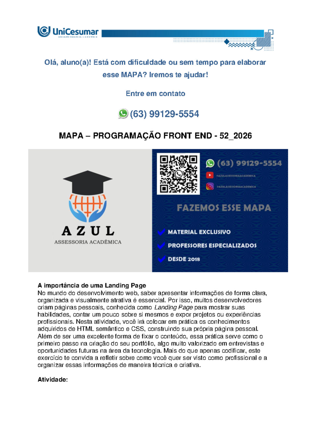 MAPA - PROGRAMAÇÃO FRONT END - 52_2026: Criando sua Landing Page - Studocu