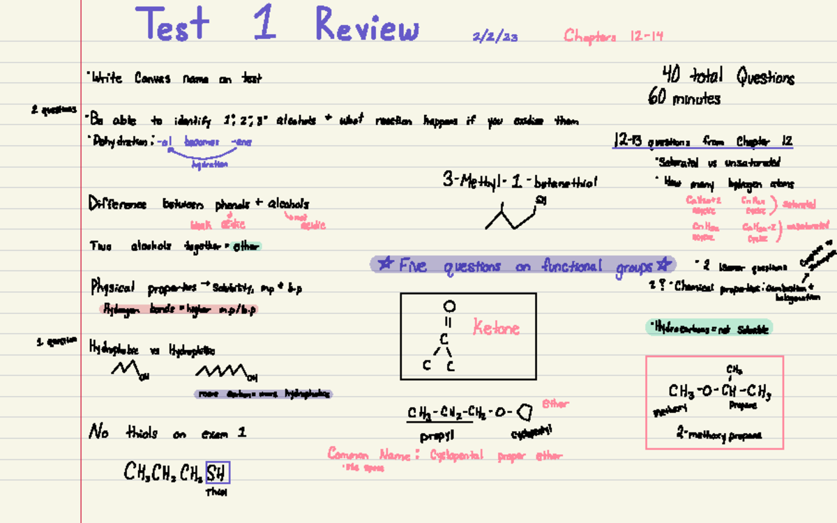 Test 1 Review for Chem 1130 - ####### eS & "W 2223 Chapters 2- · Write ...