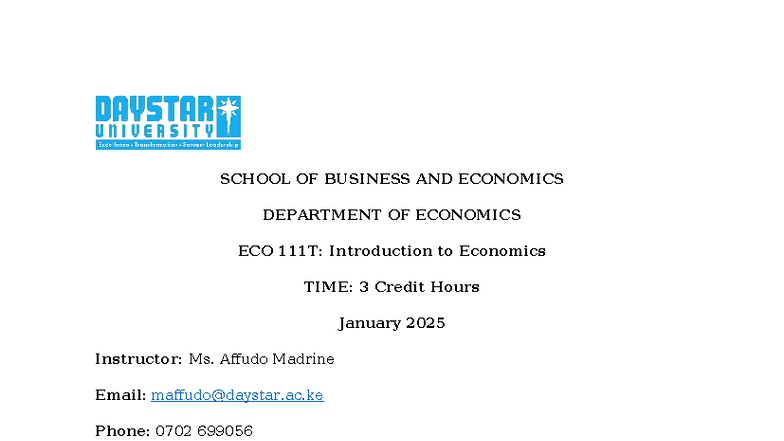 ECO 111 Introduction to Economics - SCHOOL OF BUSINESS AND ECONOMICS ...