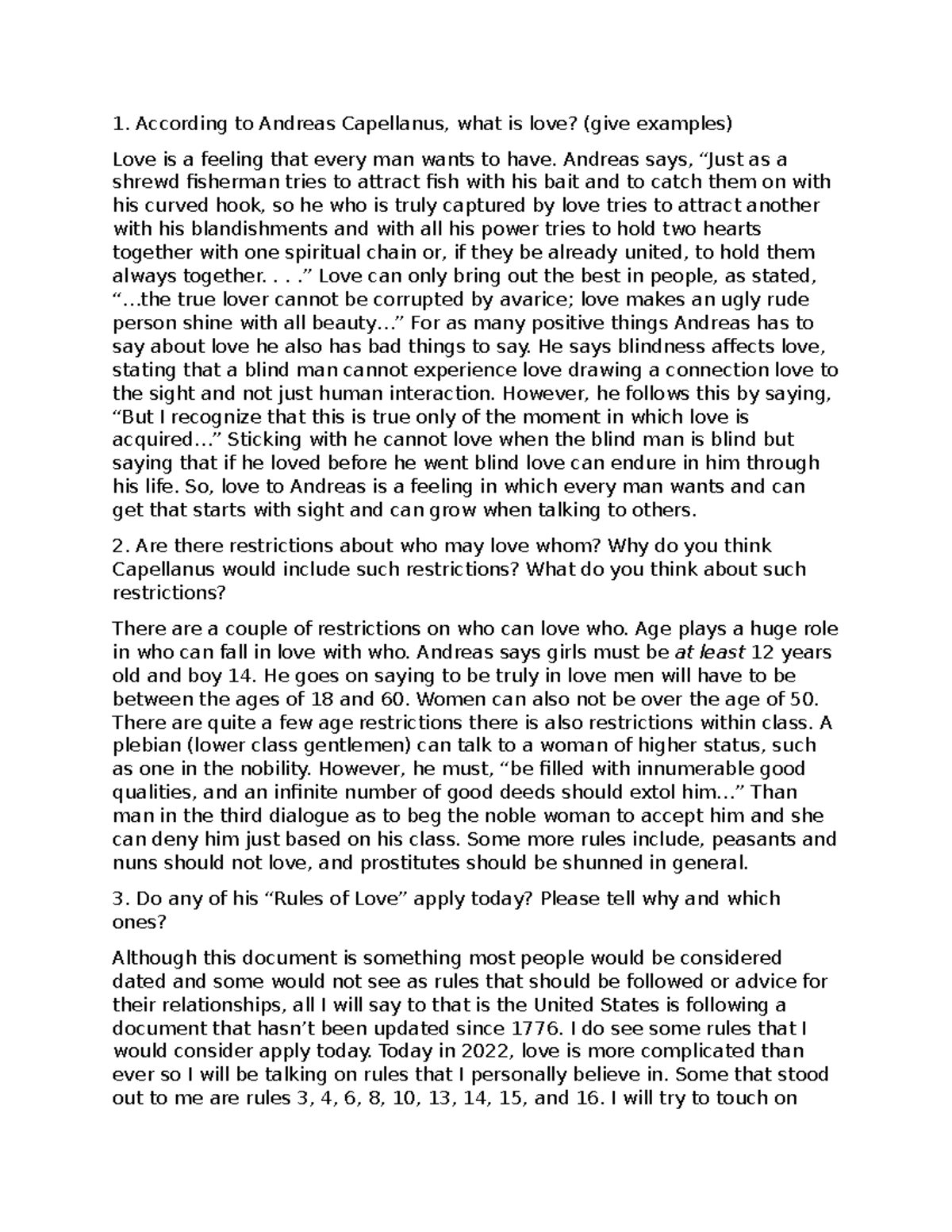 DBQ Courtly Love - DBQ - According to Andreas Capellanus, what is love ...