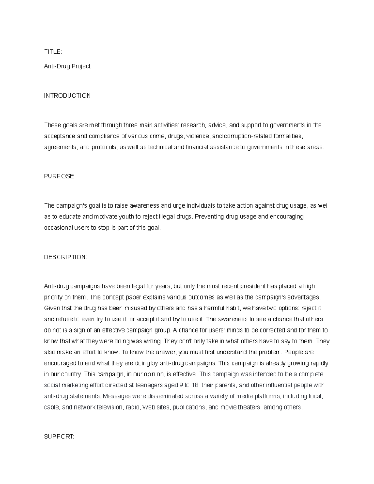 Concept- Paper - ENJOY - TITLE: Anti-Drug Project INTRODUCTION These ...