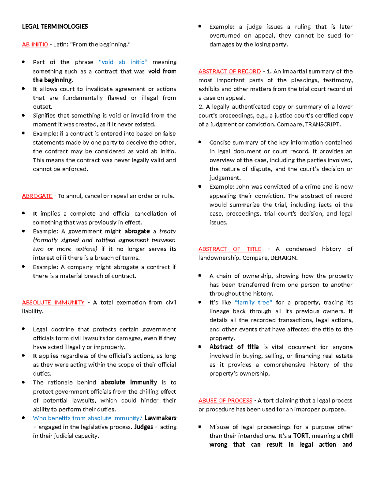Legal Terminologies (A): Key Concepts and Definitions in Law - Studocu