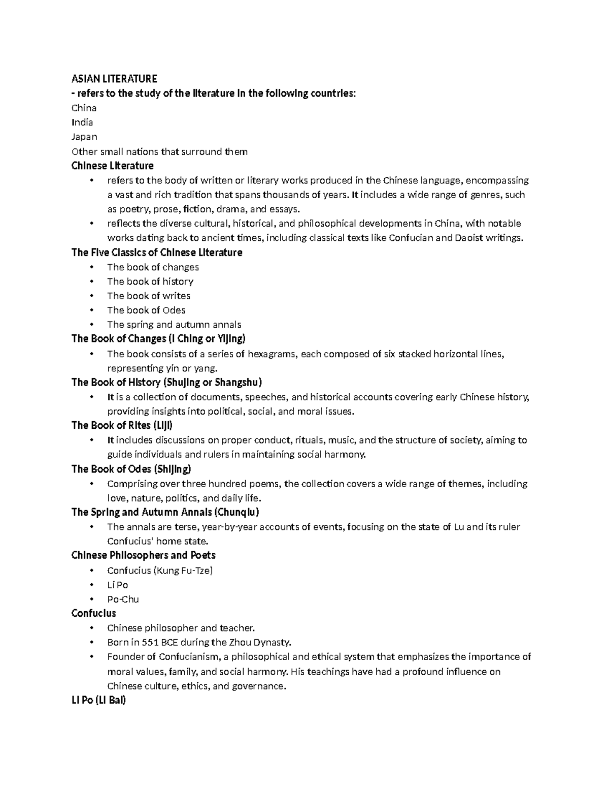 Asian Literature - English - ASIAN LITERATURE refers to the study of ...