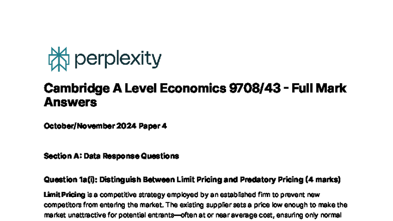 Cambridge A Level Economics 9708/43 - Full Mark Answers for Paper 4 ...