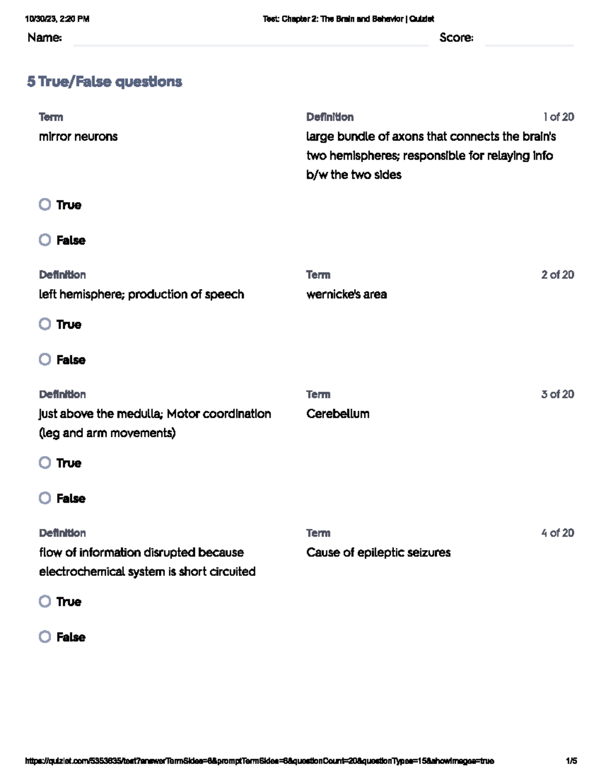 Chapter 2: Practice Test for Improved Understanding - Studocu