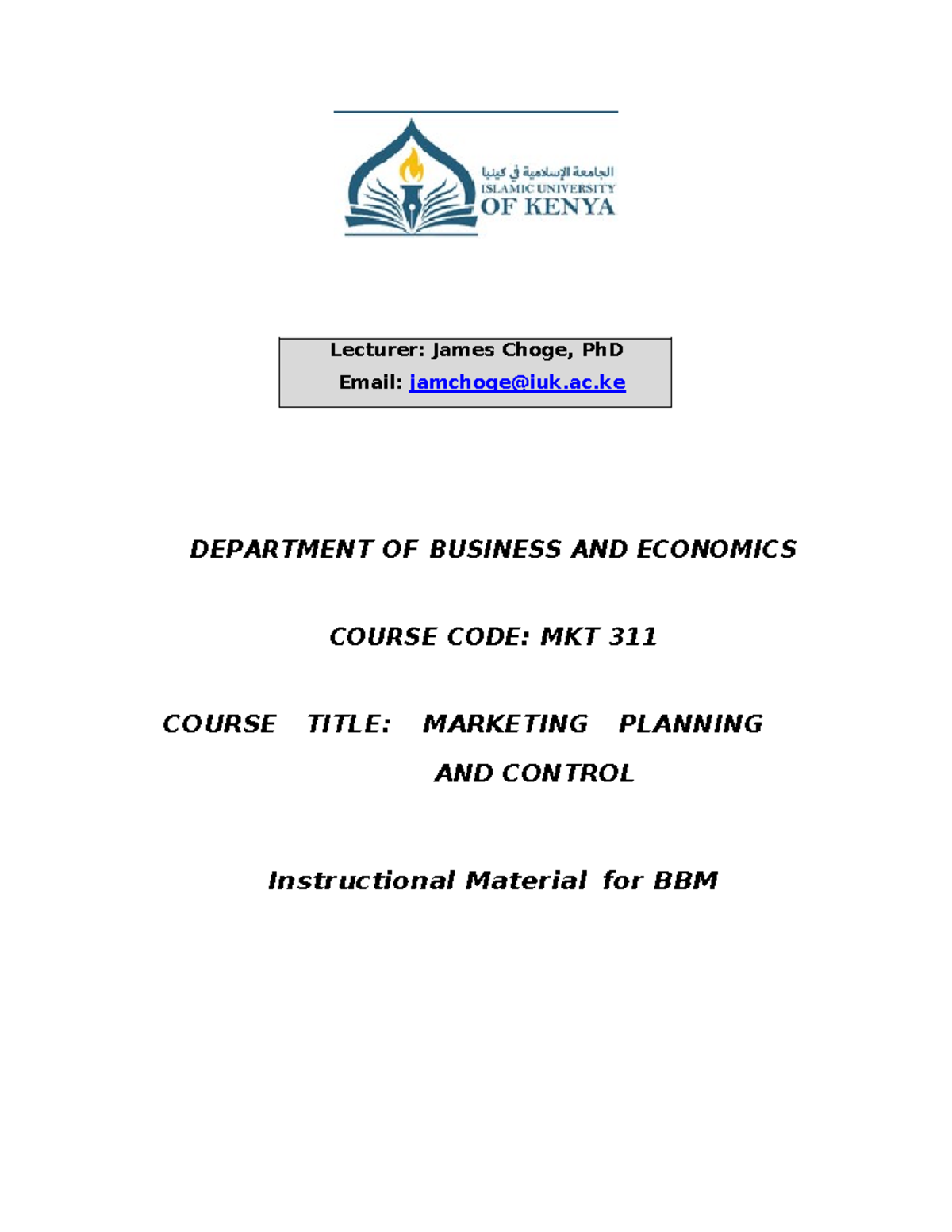 MKT 311 Marketing Planning & Control Notes - Final Exam Preparation ...