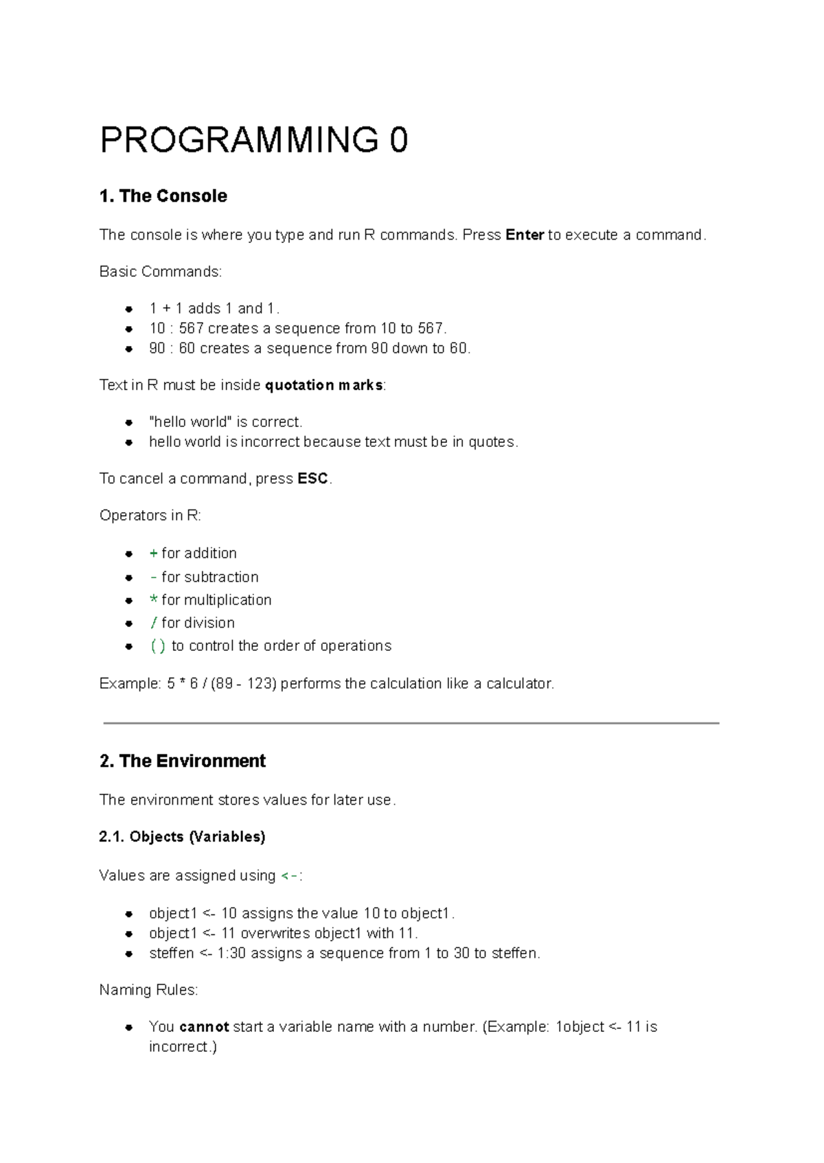 Programming 0 Cheat Sheet: R Commands & Functions Overview - Studocu