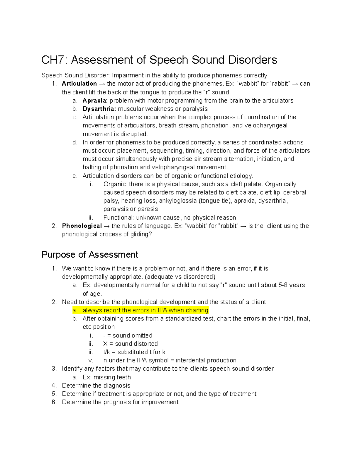 CH7: Assessment of Speech Sound Disorders - Exam 3 Notes - Studocu