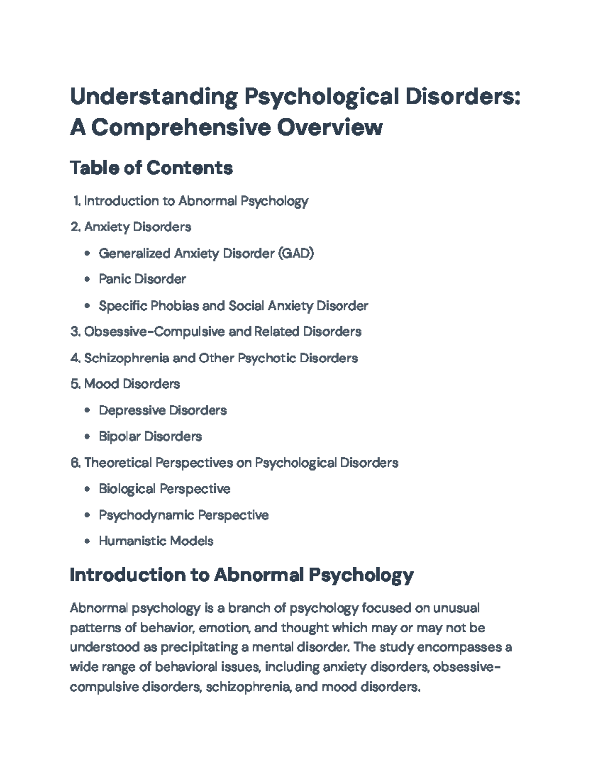 Understanding Psychological Disorders: An Overview of Abnormal ...