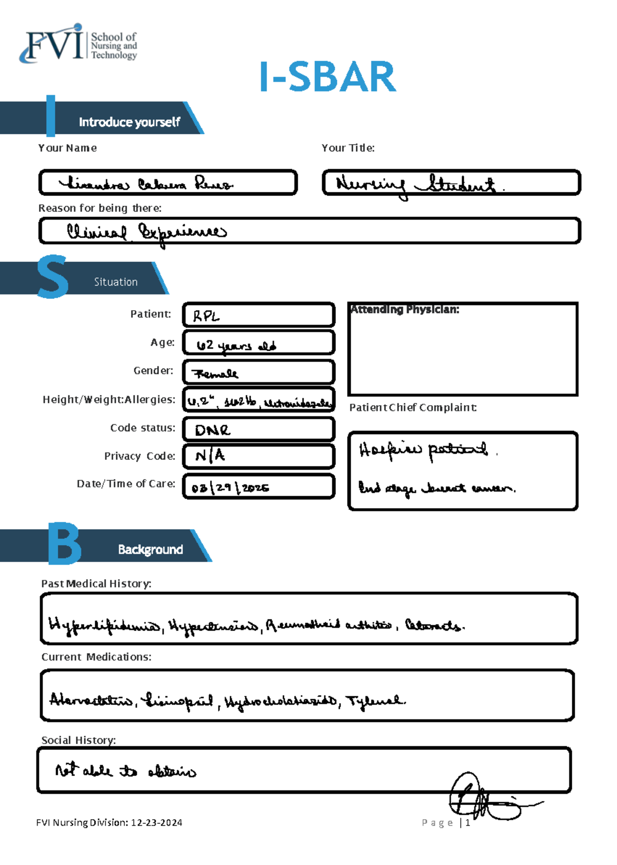 ISBAR Clinical Experience Report - Nursing Student (NUR 101) - Studocu