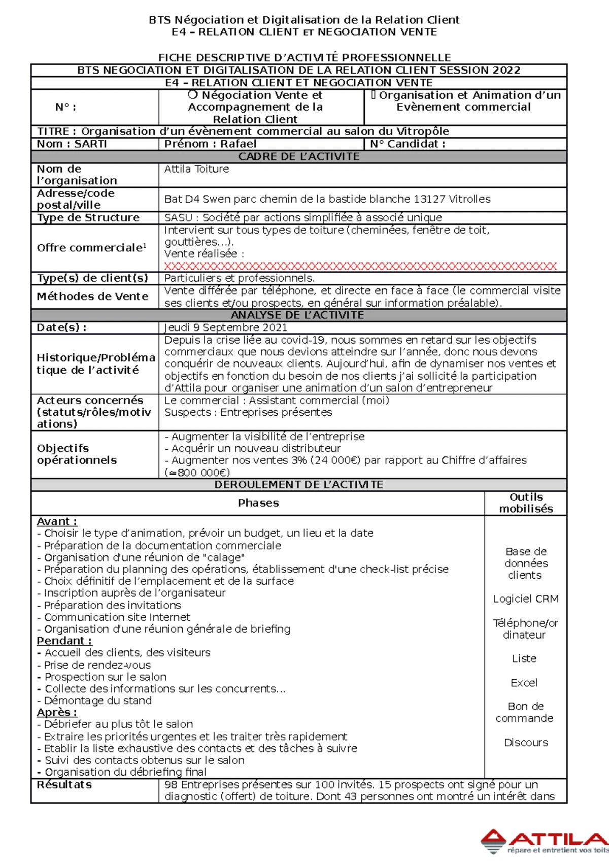 Fiche E6 Vente Directe - BTS NÉGOCIATION ET DIGITALISATION DE LA RELATION CLIENT SESSION 2022 ...