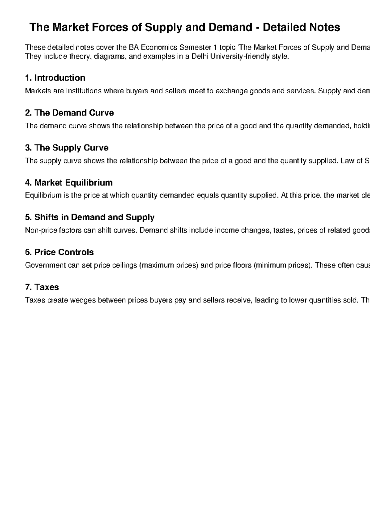 BA Economics Semester 1: Market Forces of Supply & Demand Notes - Studocu