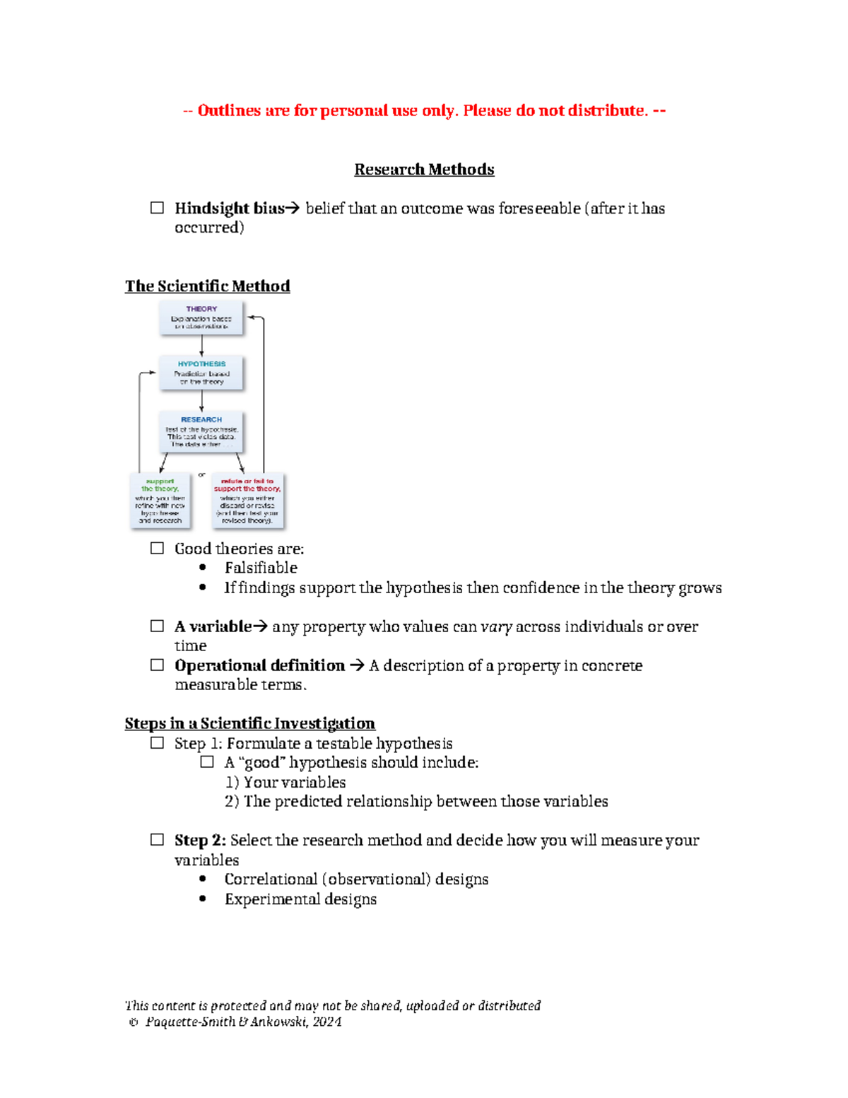 Research Methods Outline - Outlines are for personal use only. Please ...