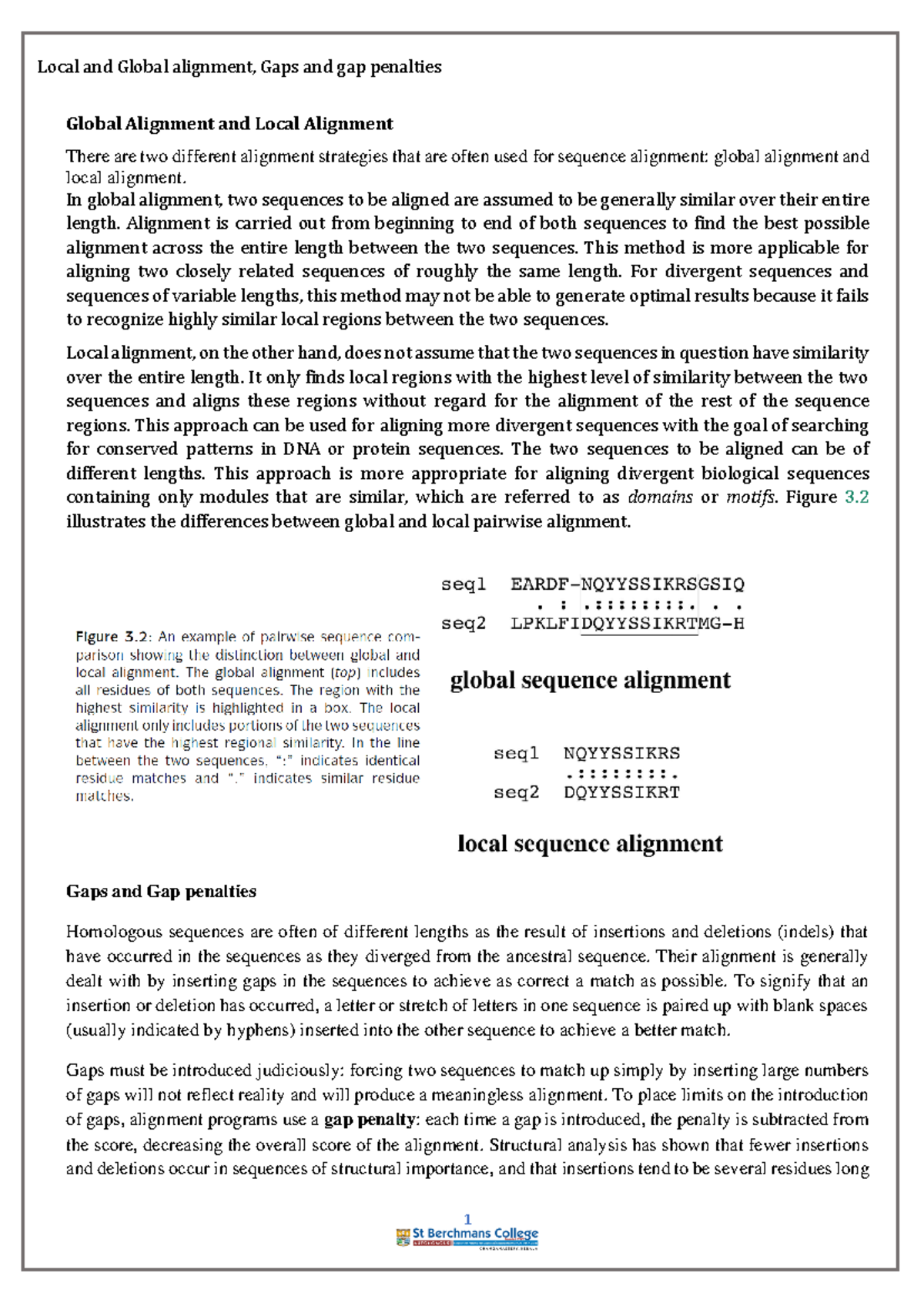 Global Alignment and Local alignment - Local and Global alignment, Gaps ...
