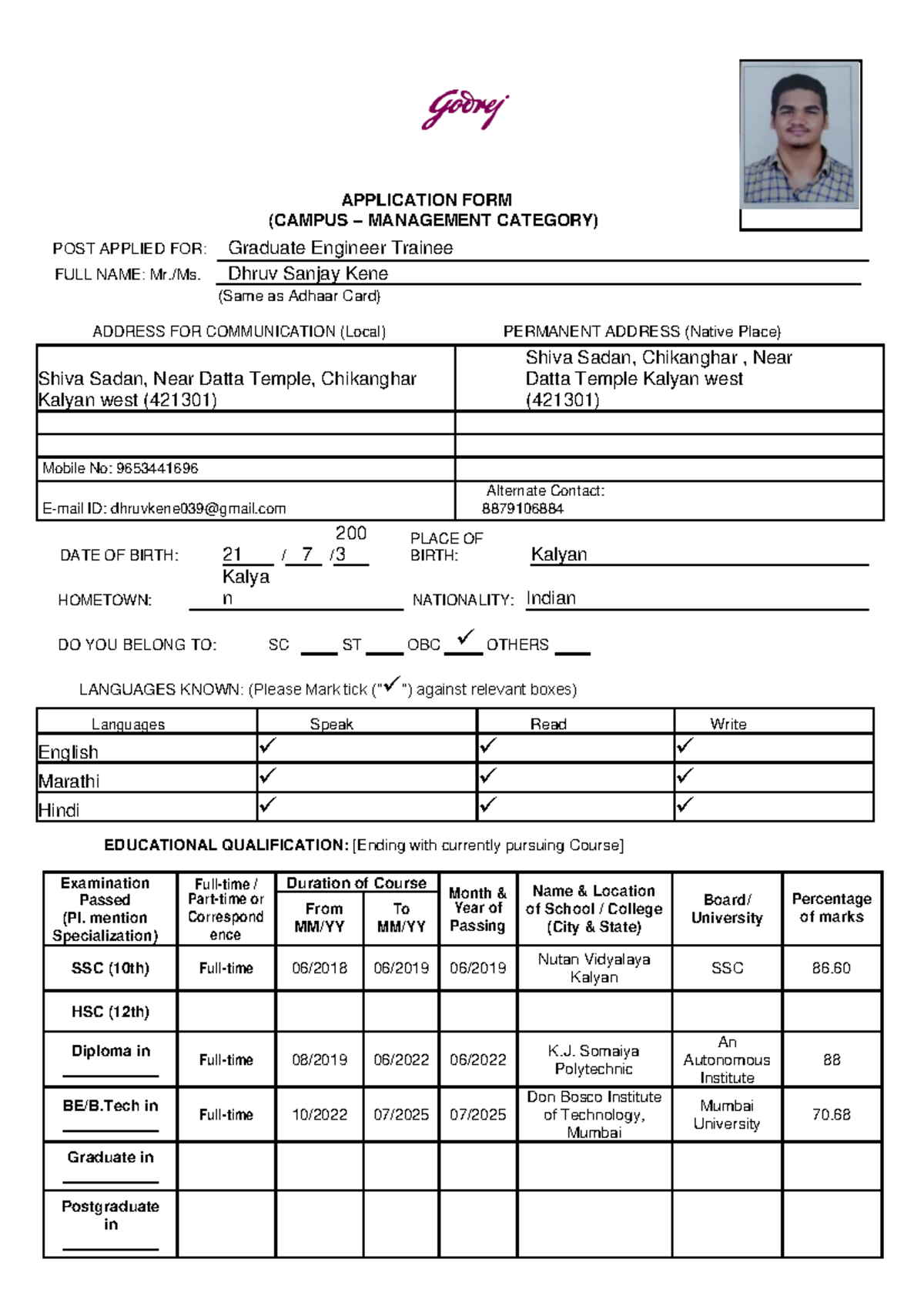 Docket - Candidate Name College Name Position - APPLICATION FORM ...