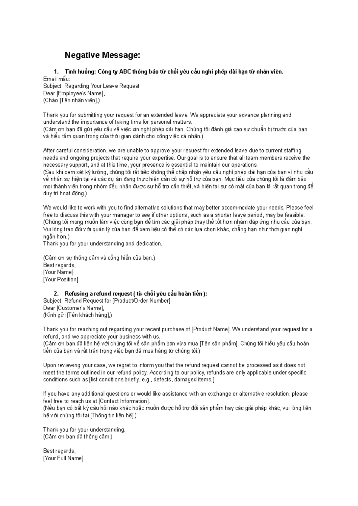 BC Negative Message: Handling Refusal and Apology Emails - Studocu