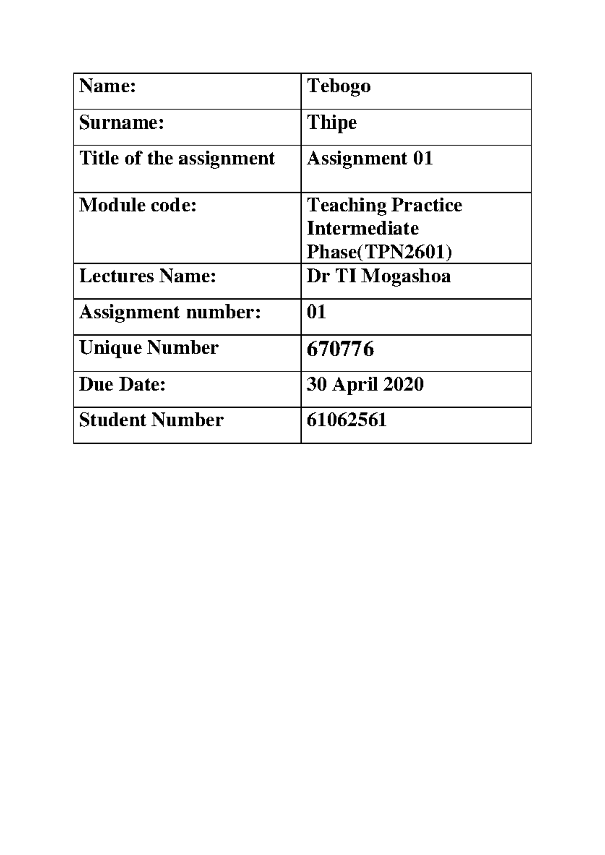 Teaching Practice Assignment 01 Tpn2601 A Comprehensive Guide Studocu
