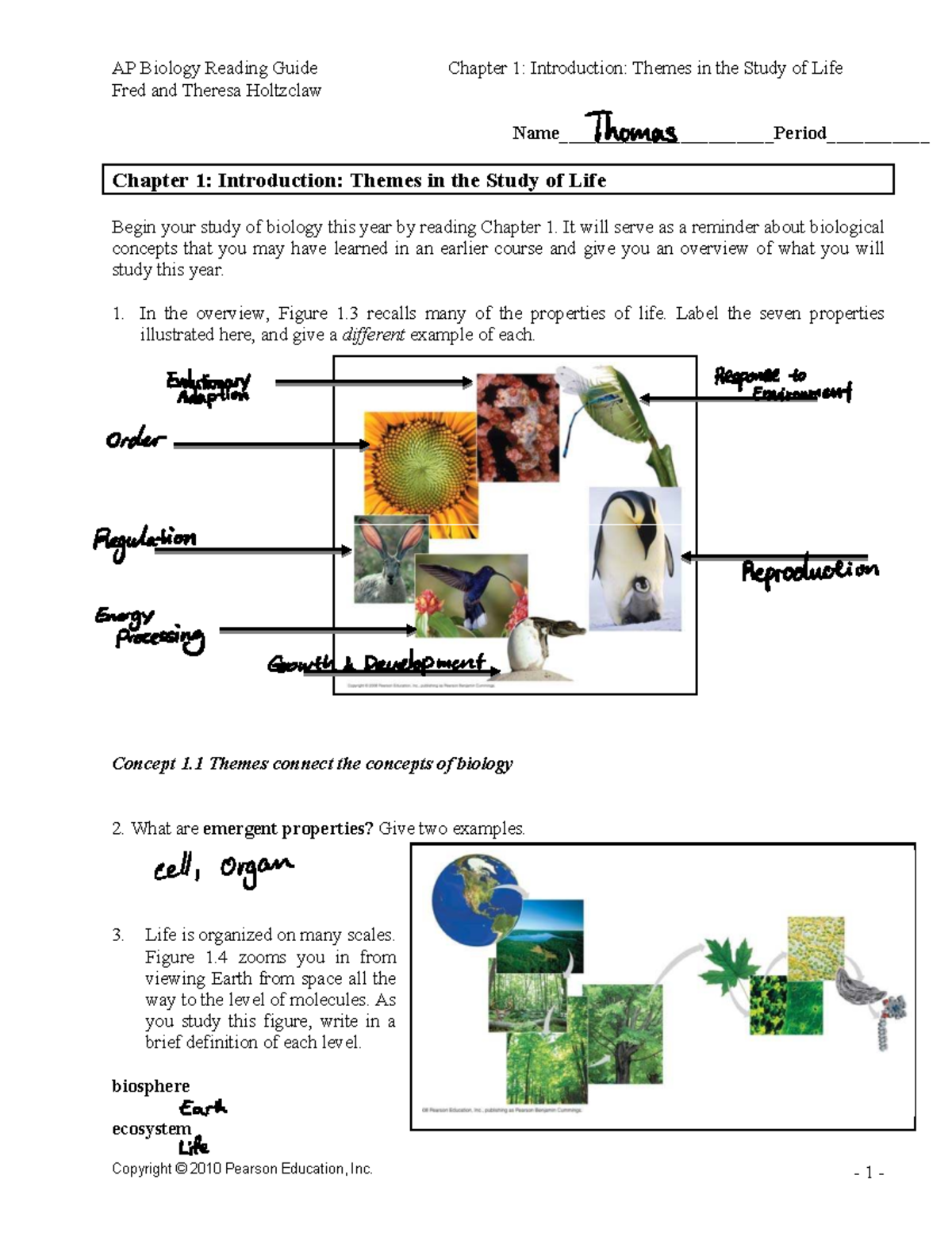 AP Biology Reading Guide (Unit 1) - Themes in Life: Chapter 1 Overview ...
