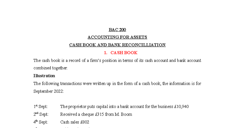BAC 200 - Cash Book & Bank Reconciliation Guide - Studocu