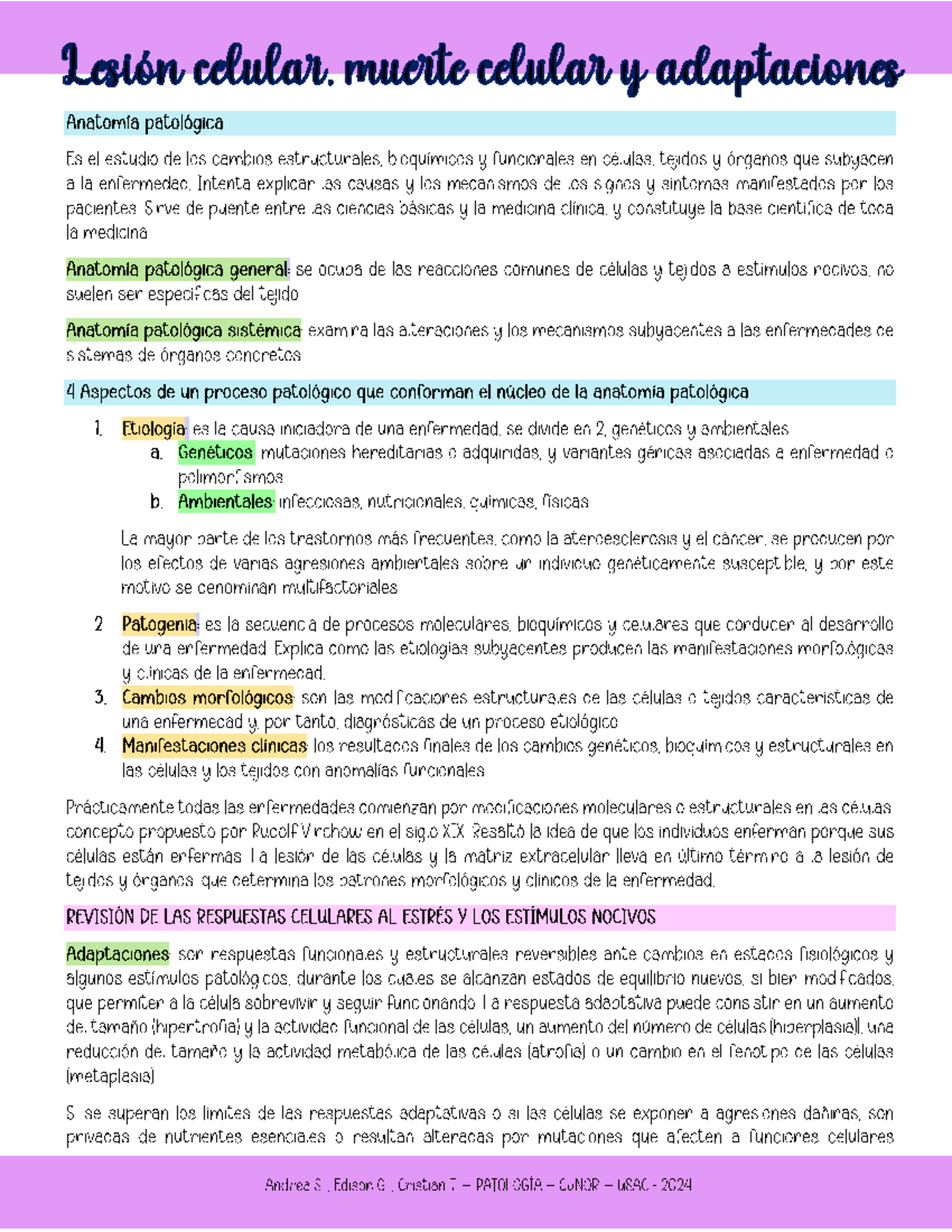 Resumen del capítulo 2: Lesión y Muerte Celular en Patología - Robbins 10ma ed - Studocu