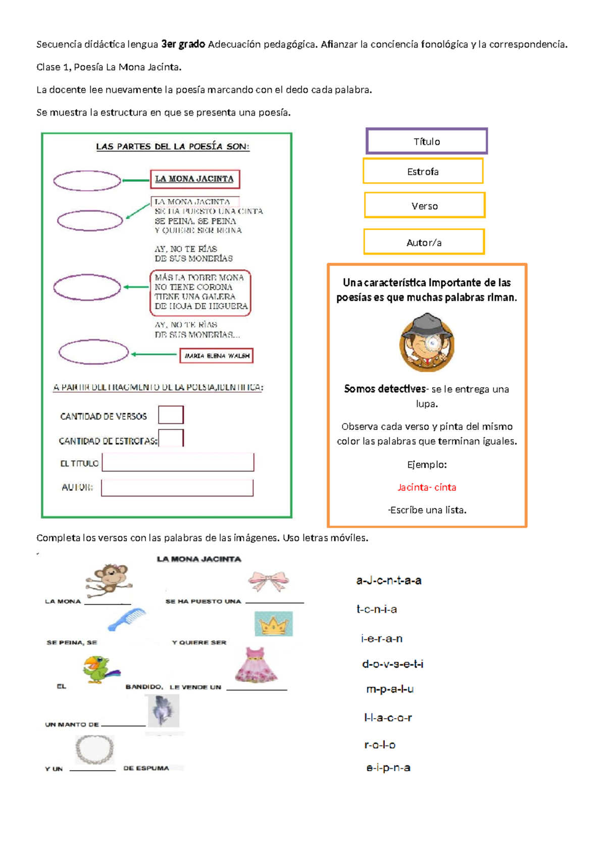 Secuencia Didáctica Lengua 3er Grado: Poesía y Rimas - Clases 1 a 9 ...