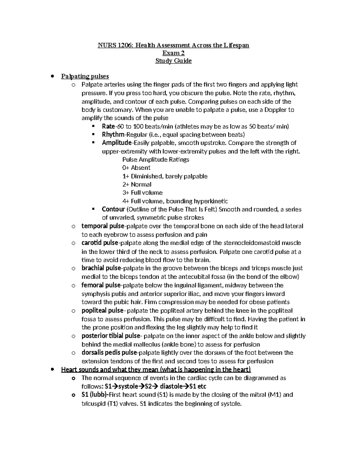 NURS 1206 Exam 2 Comprehensive Study Guide on Health Assessment - Studocu