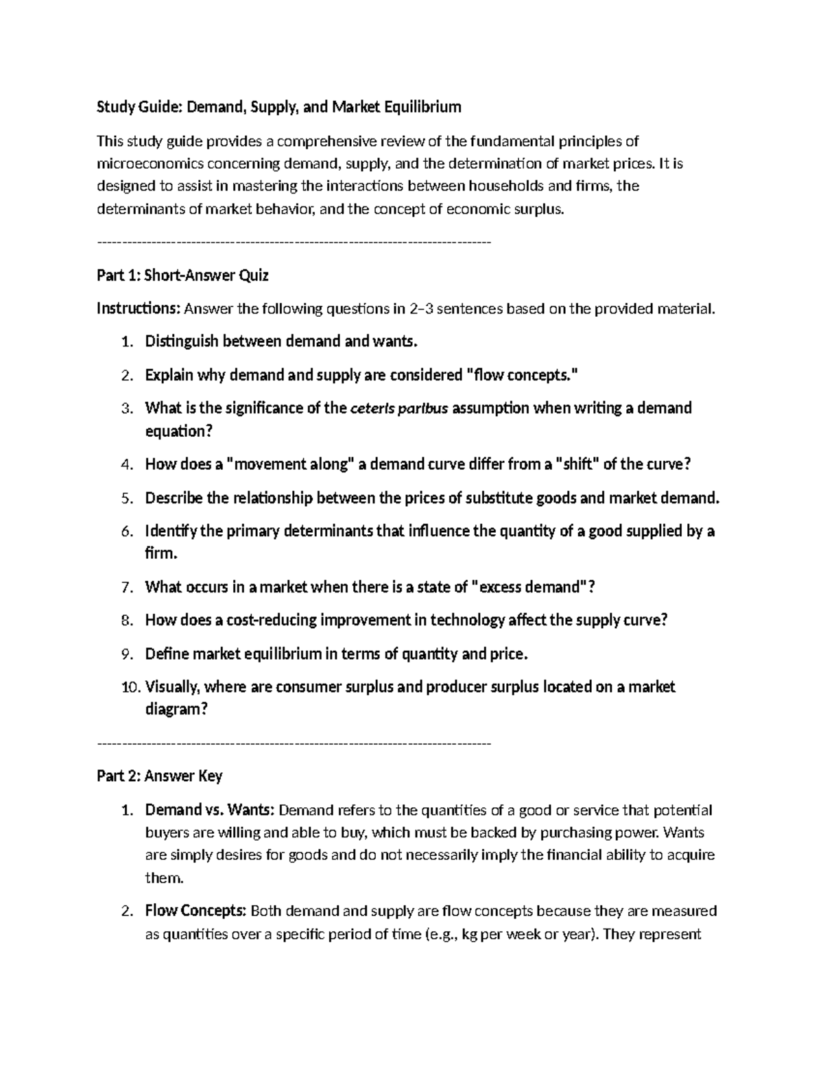 Study Guide: Demand, Supply & Market Equilibrium (ECO 101) - Studocu