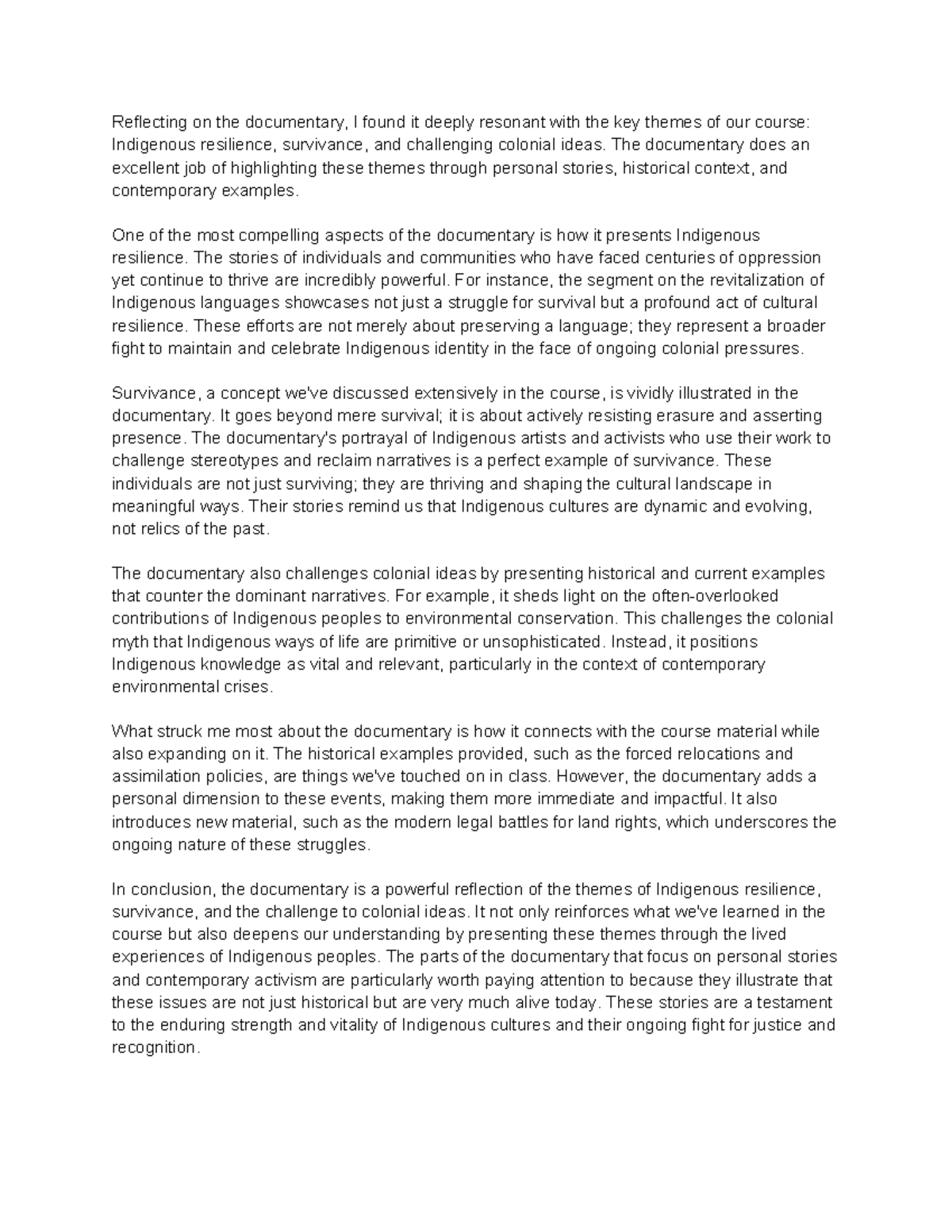 Ars 202 mod 1 - summary - Reflecting on the documentary, I found it deeply resonant with the key ...