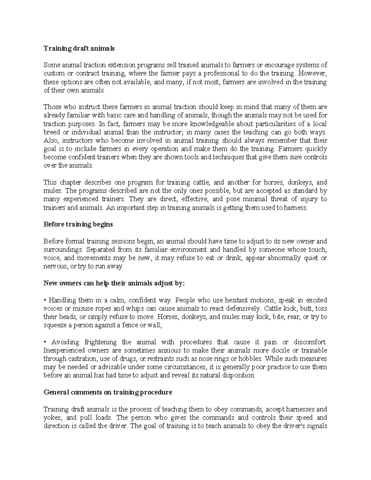 Training draft animals: methods and procedures for effective handling ...