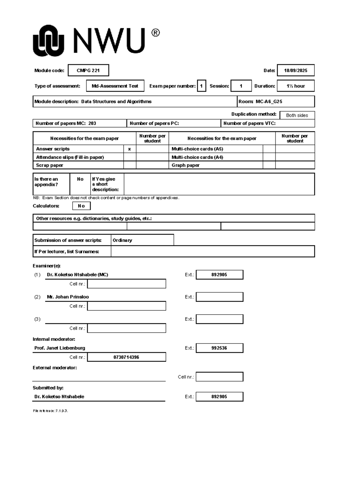 CMPG 221 New Mid Assessment Test 3 Memo on Data Structures - Studocu