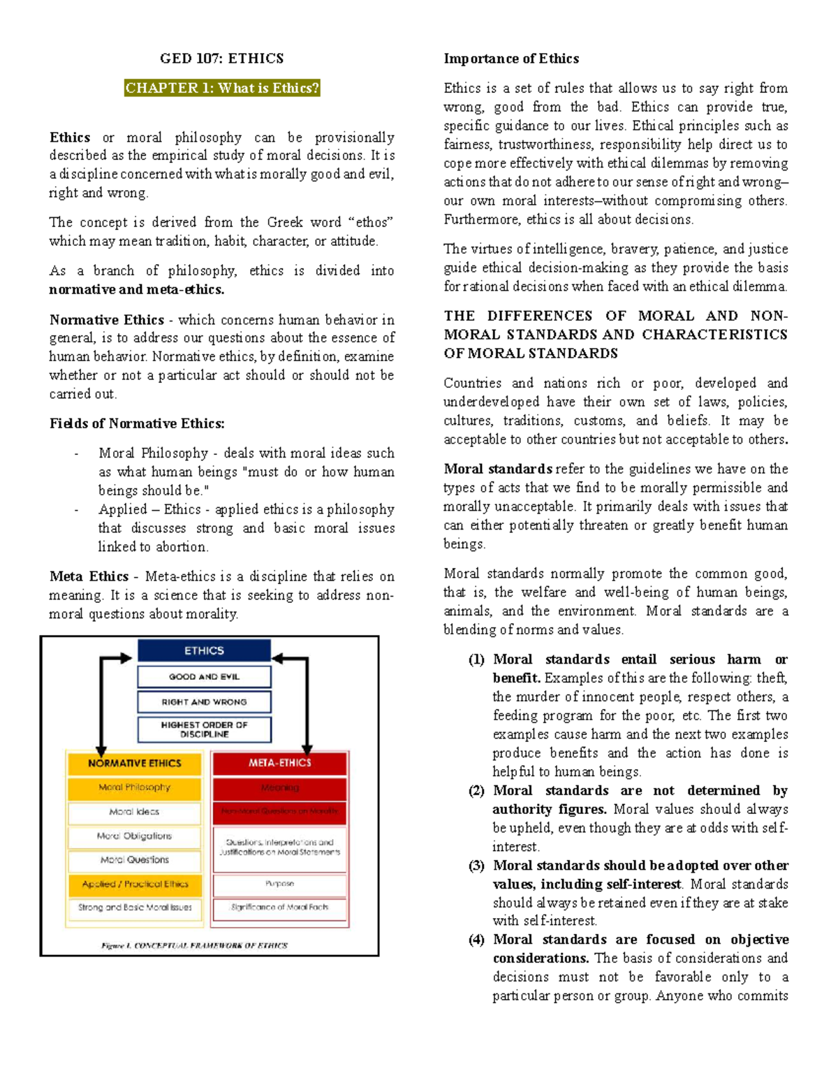 GED 107: ETHICS CHAPTER 1 & 2: Understanding Ethics and Moral Dilemmas ...