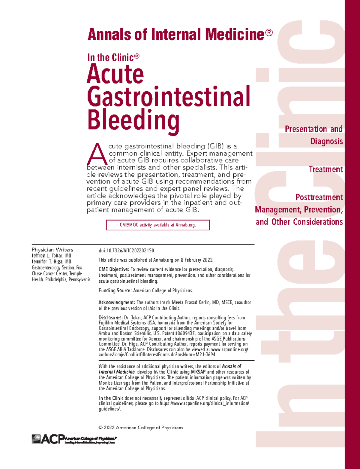 In the Clinic: Acute Gastrointestinal Bleeding Management and Diagnosis ...