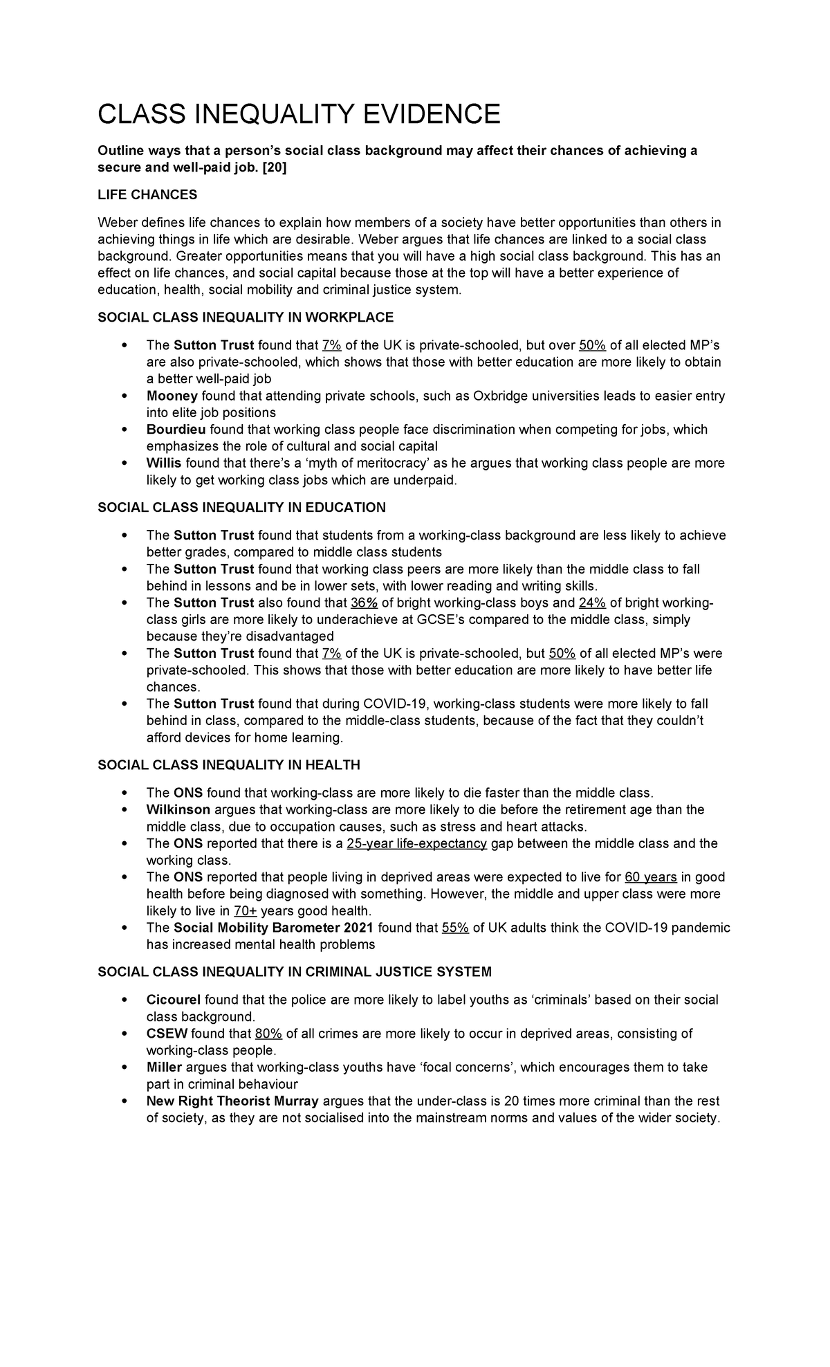 Sociology Paper 2: Class, Gender, Ethnicity & Age Inequalities - Studocu