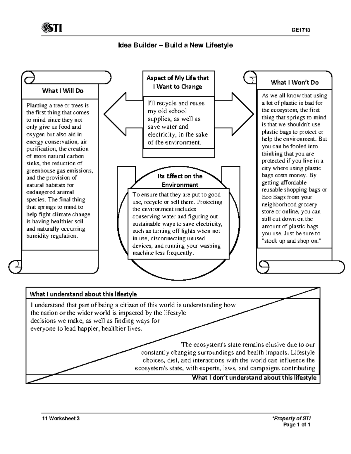 11 Worksheet 3 - Building a Sustainable Lifestyle for a Better Future ...