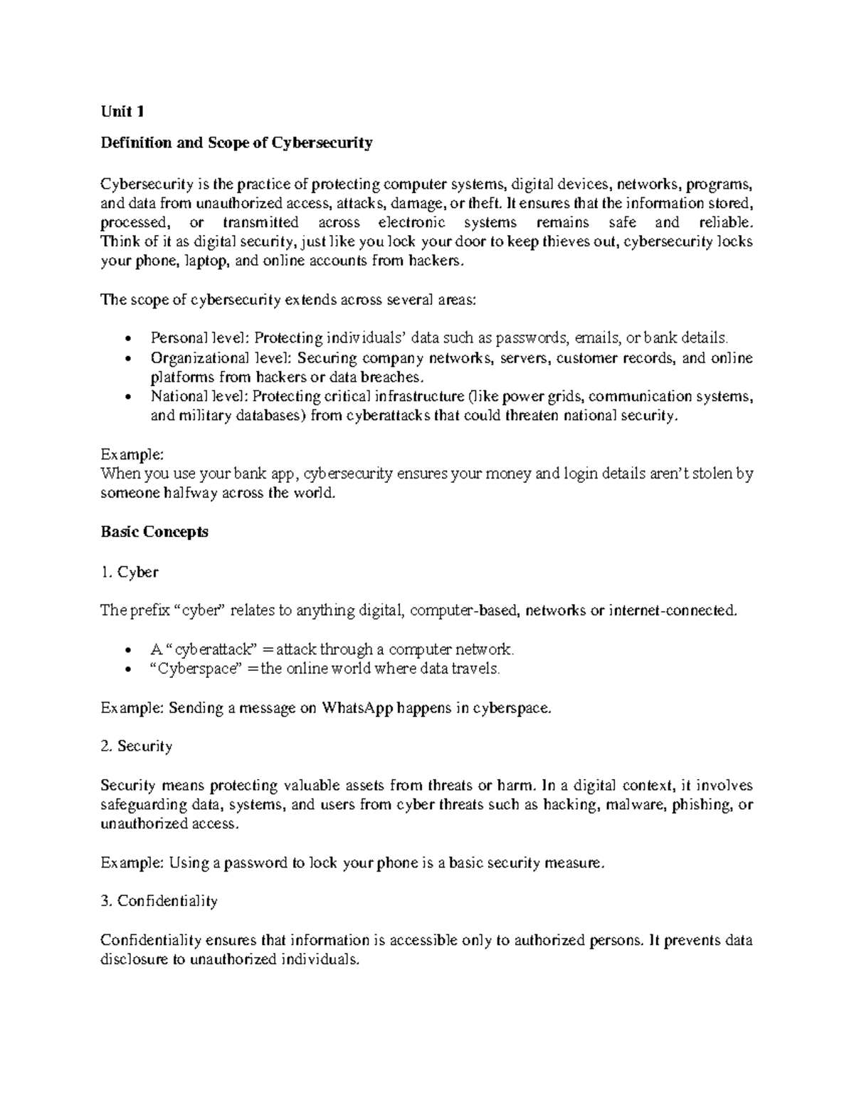 Cybersecurity Unit 1: Definition, Scope, and Key Concepts - Studocu