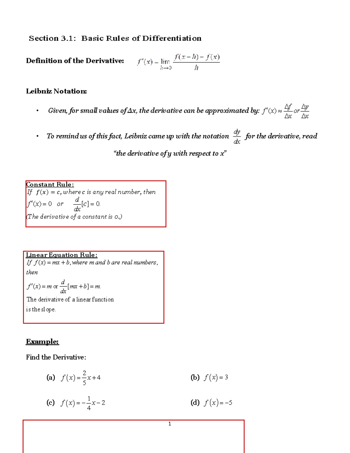 Applied Calculus Notes (Section 3 - Section 3: Basic Rules of ...