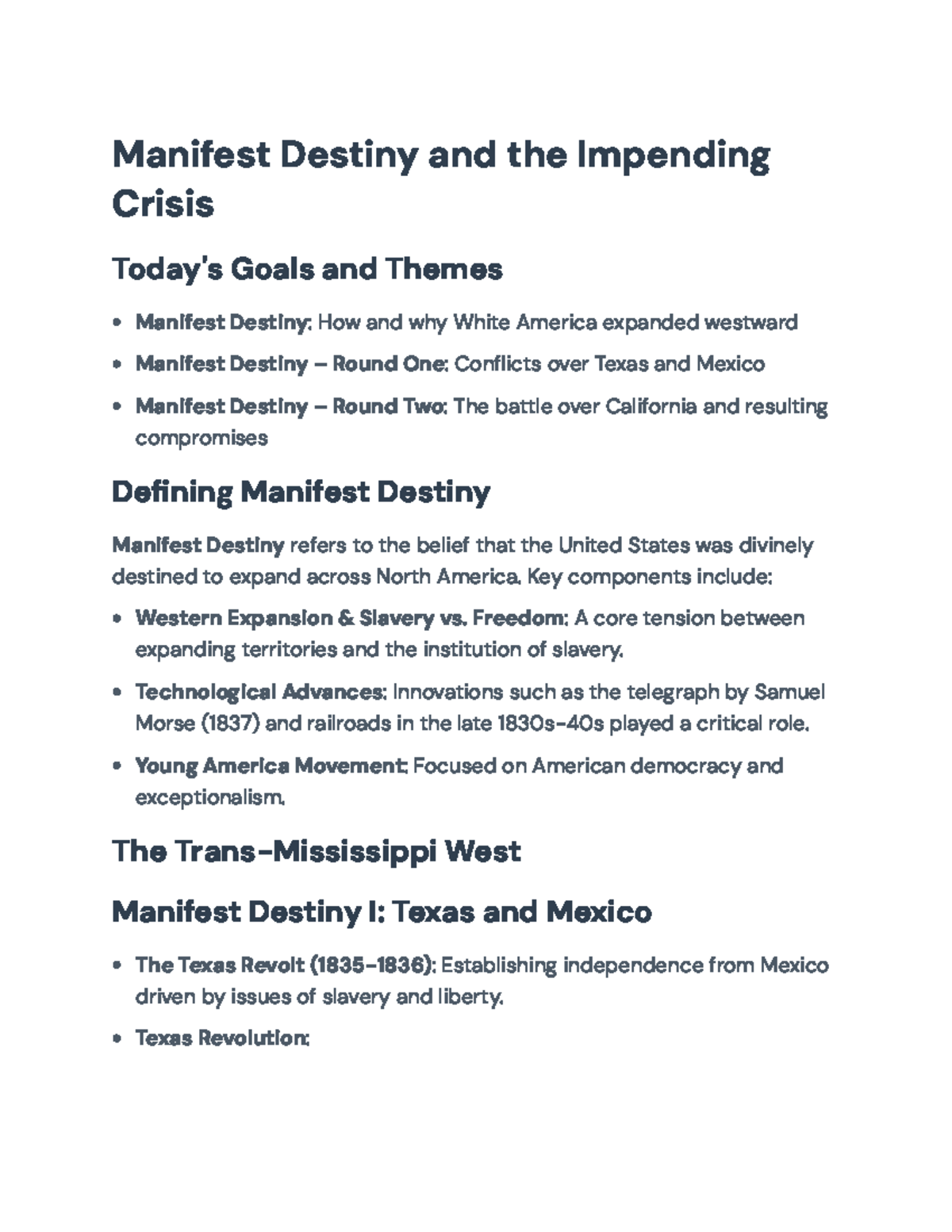 Manifest Destiny and Its Role in Leading to the Civil War: A Study ...