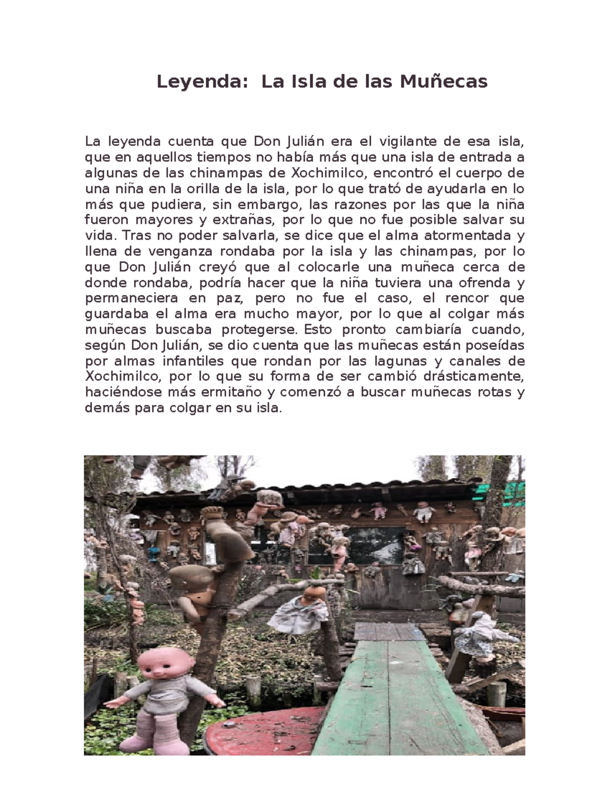 Leyenda de La Isla de las Muñecas: Historia y Misterio - Studocu