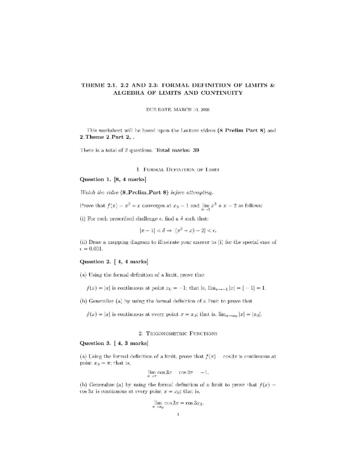 Limits and Continuity: Formal Definitions and Algebra (MATH 101) - Studocu