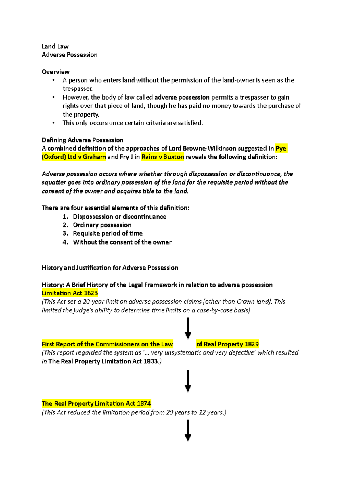Land Law - Adverse Possession Concepts & Historical Context - Studocu