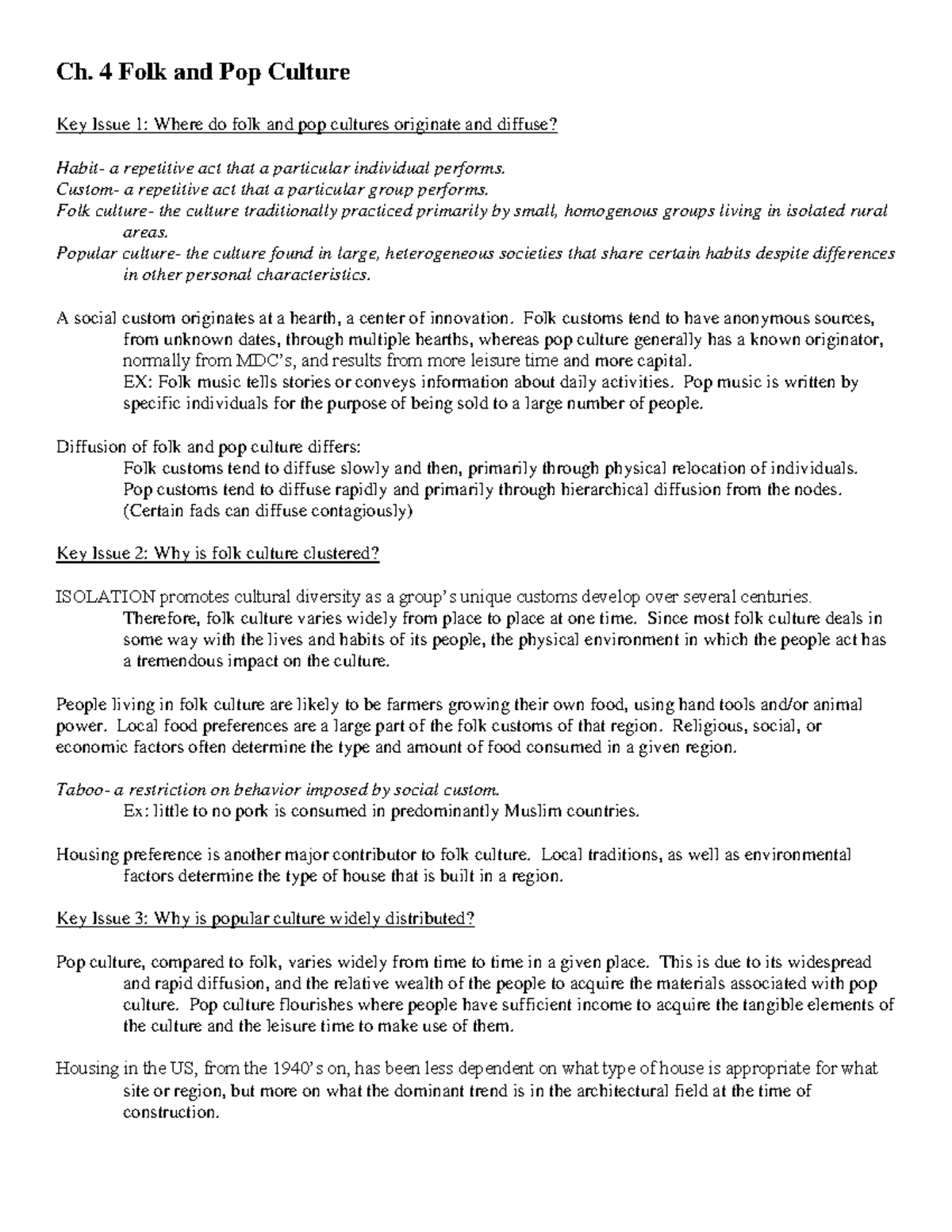 Ch. 4 Notes: Folk & Pop Culture Origins, Diffusion, and Impact (PhilPop ...