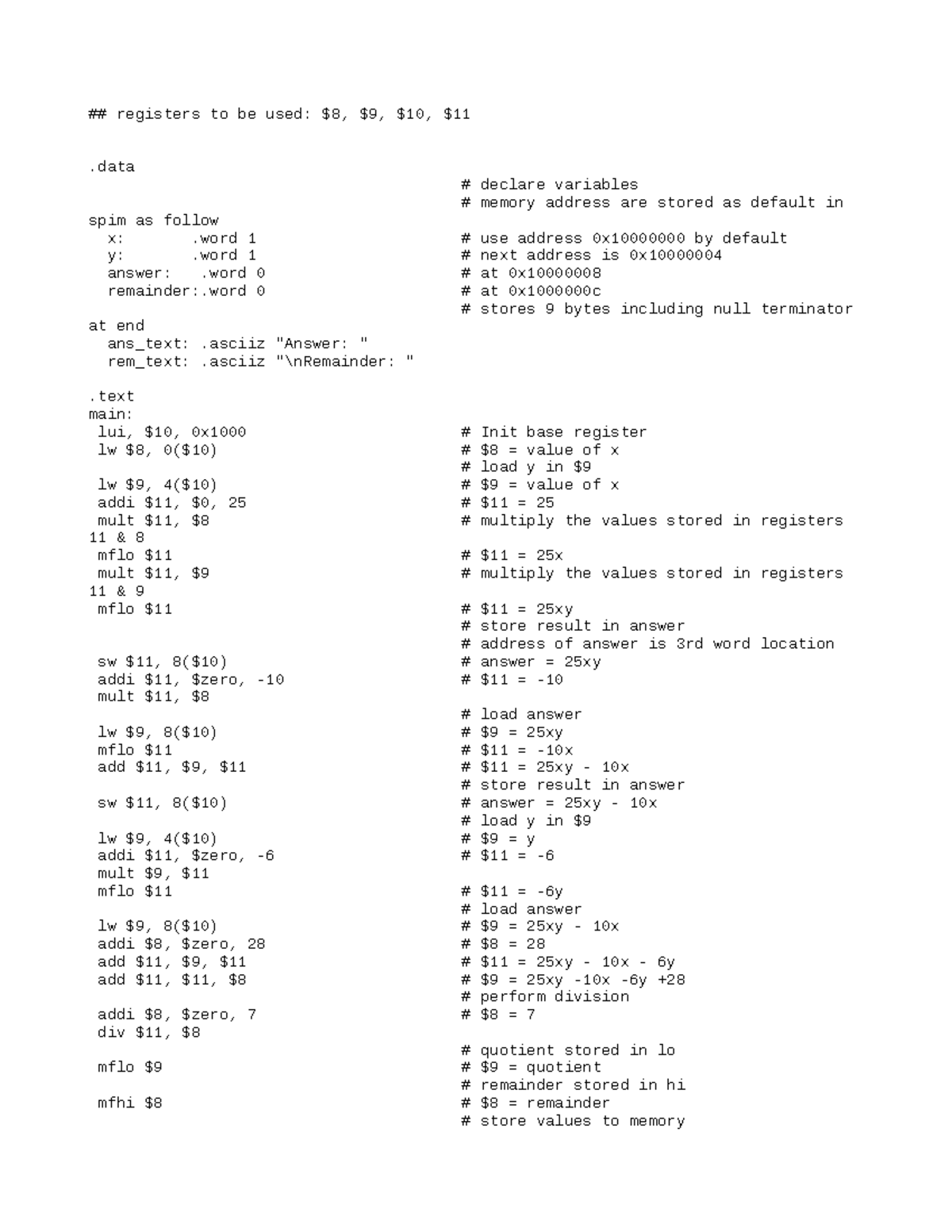 Program-5 - Program 5 - registers to be used: $8, $9, $10, $ .data ...