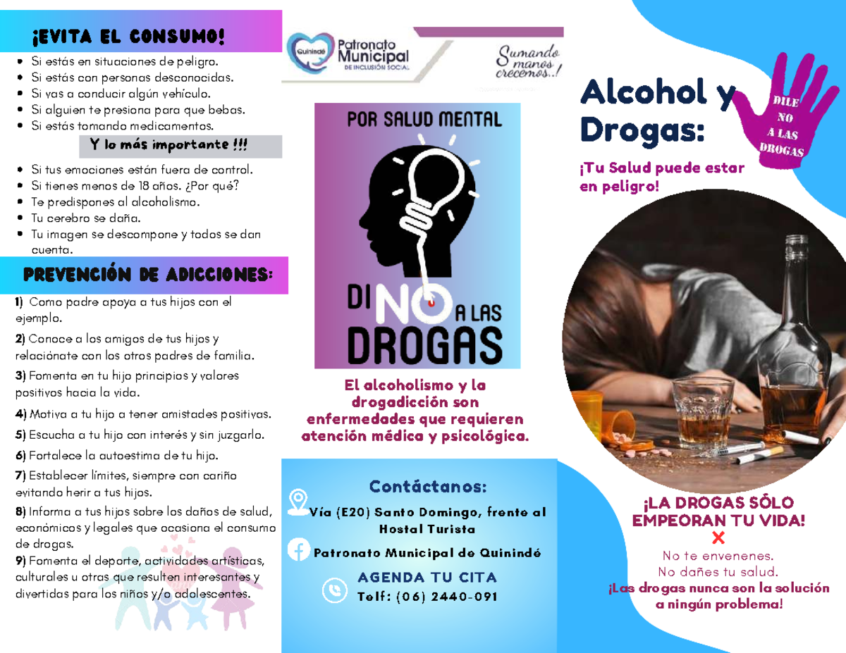 Tríptico sobre Prevención de Alcohol y Drogas (E20) - Studocu