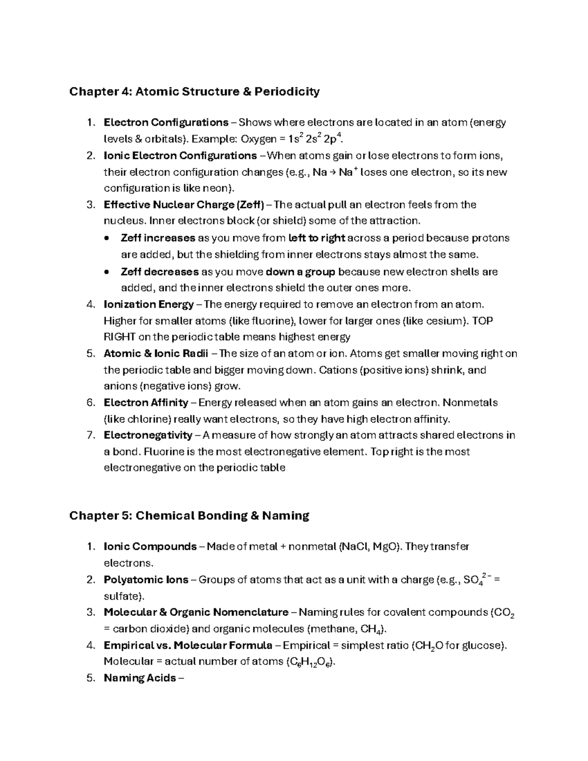 Chem test 2 study guide - Chapter 4: Atomic Structure & Periodicity ...