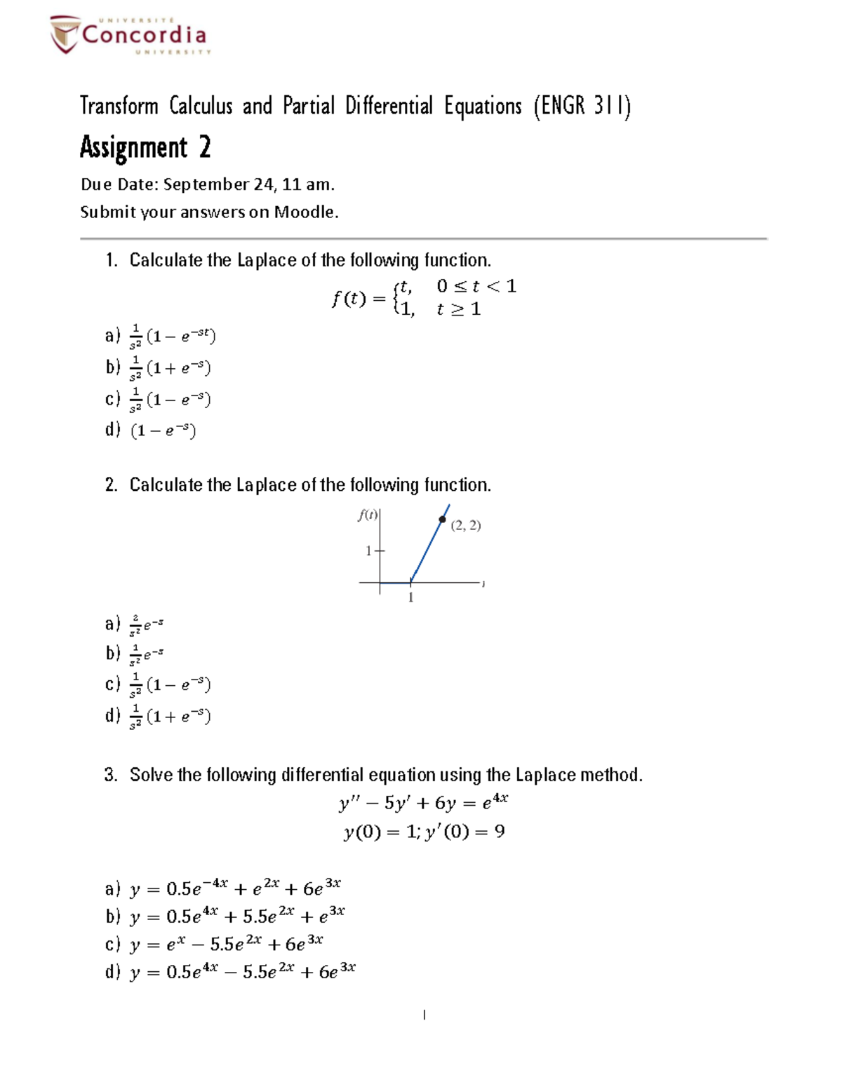 ENGR 311: Assignment 2 - Laplace Transforms & Differential Equations - Studocu