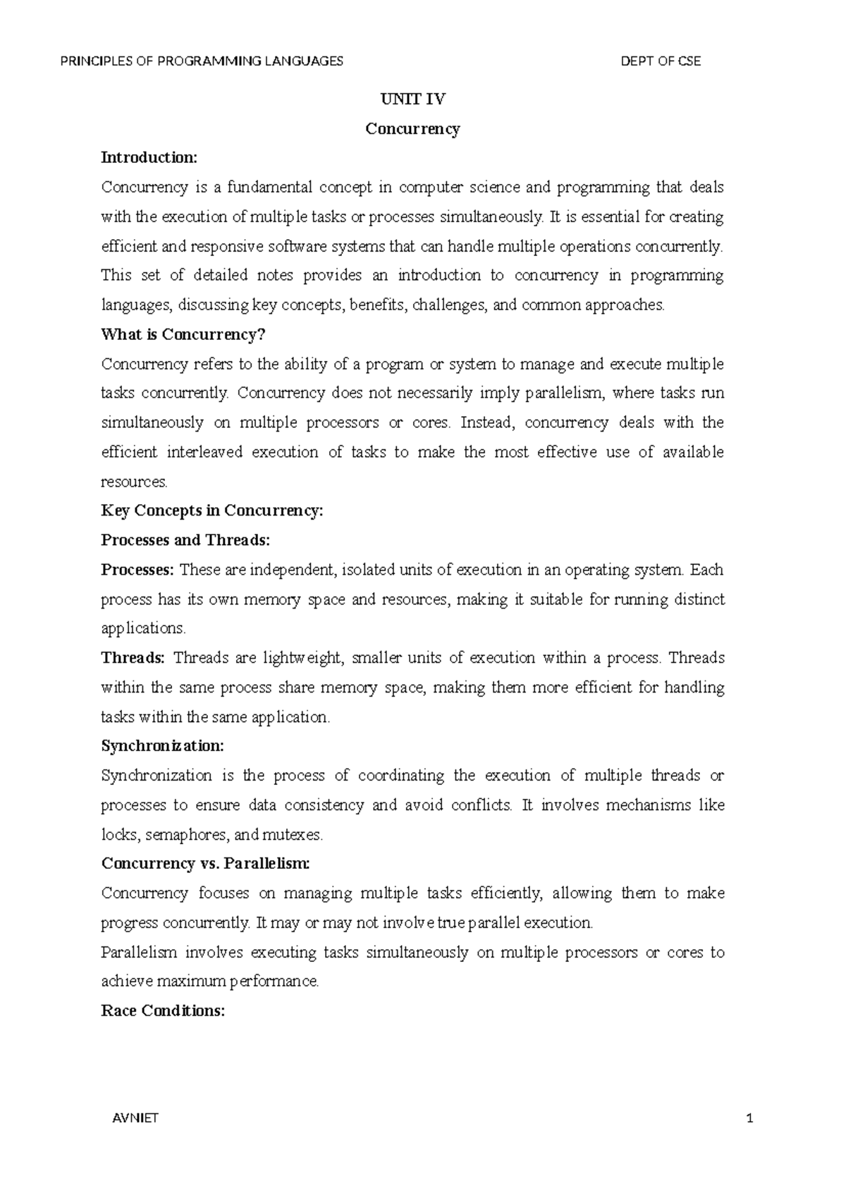Principles of Programming Languages: Notes on Concurrency Concepts ...
